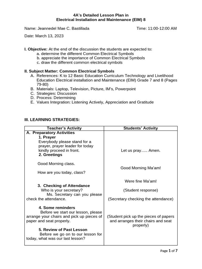 Common Electrical Symbols Lesson Plan | PDF | Electromagnetism ...