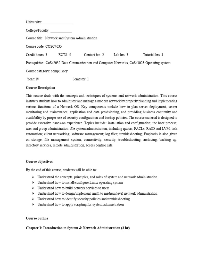 Network and System Administration Course Outline | PDF | Computer File ...