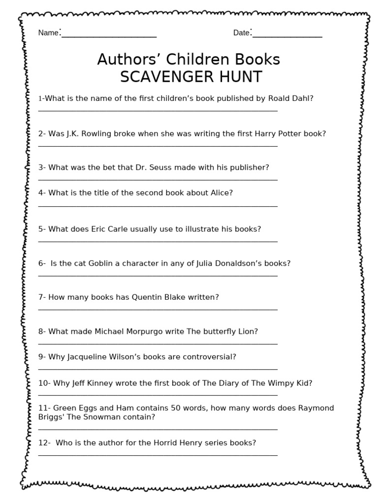 Children's Authors Scavenger Hunt | PDF | Dr. Seuss | Children's Literature