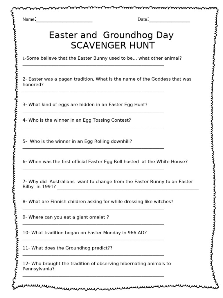 Easter, Eggs, Groundhog Day Scavenger Hunt | PDF | Easter