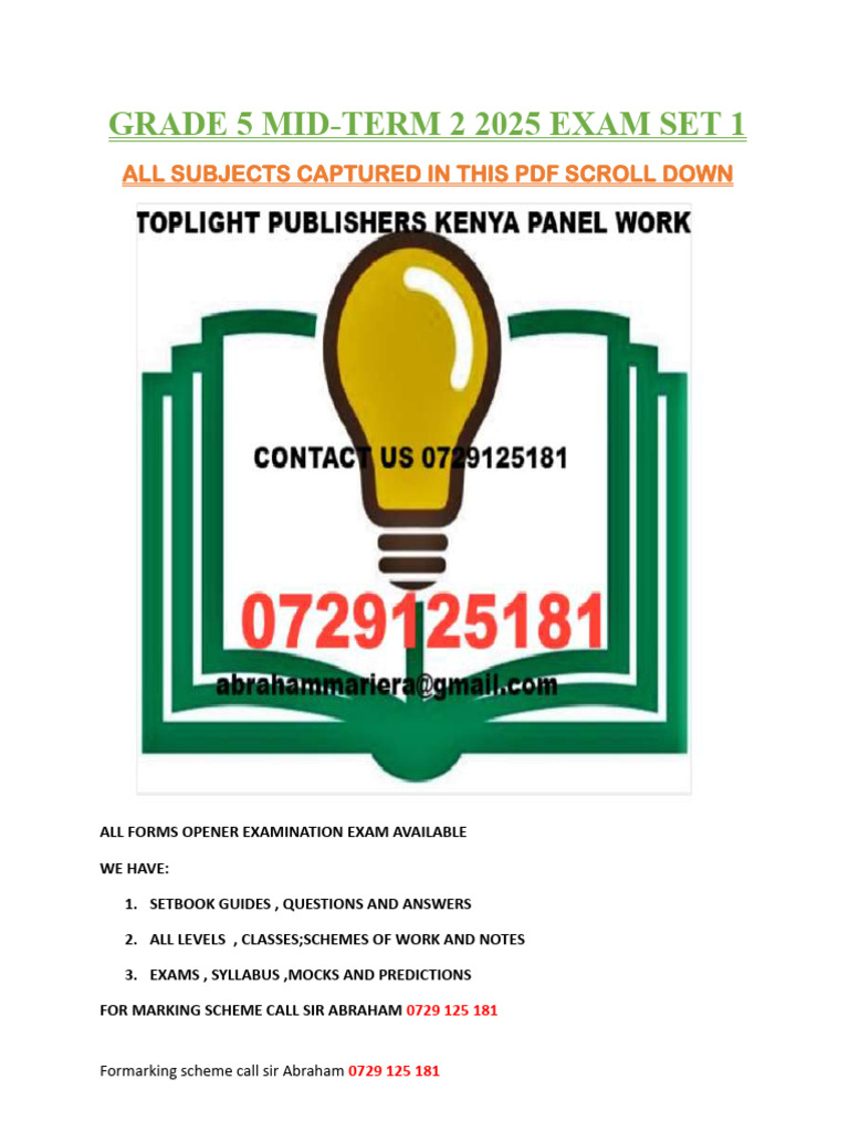 Grade 5 Mid-term 2 2025 Exam Set 1 | PDF | Songs | Foods