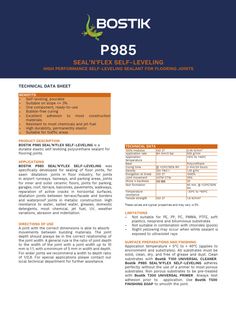 Bostik P985 Self-Leveling Sealant Guide | PDF