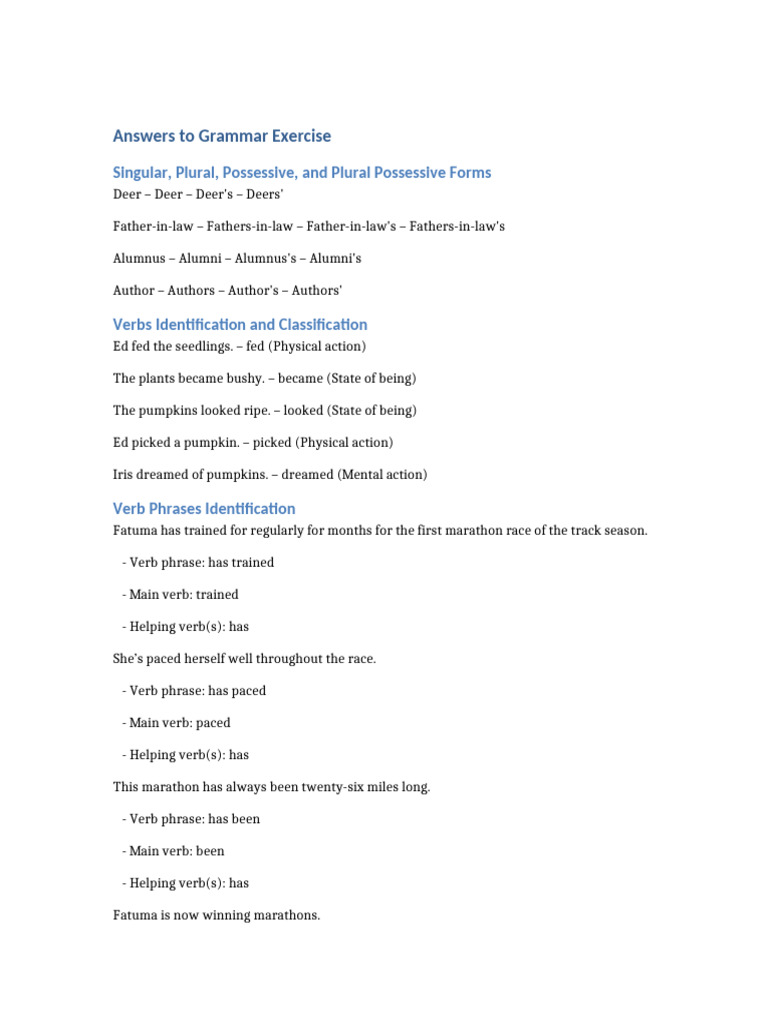 Grammar Exercise Answers | PDF