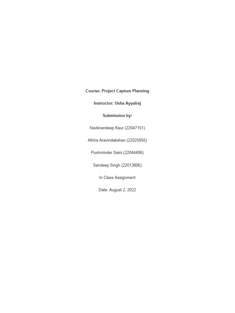 In Class Project Capture Planning | PDF | Project Management