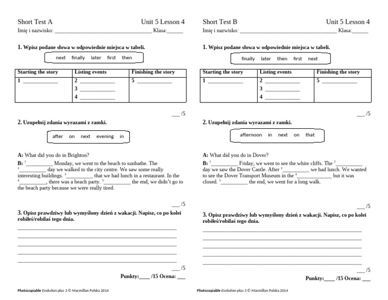 Short Tests Unit 5 Lesson 4 | PDF