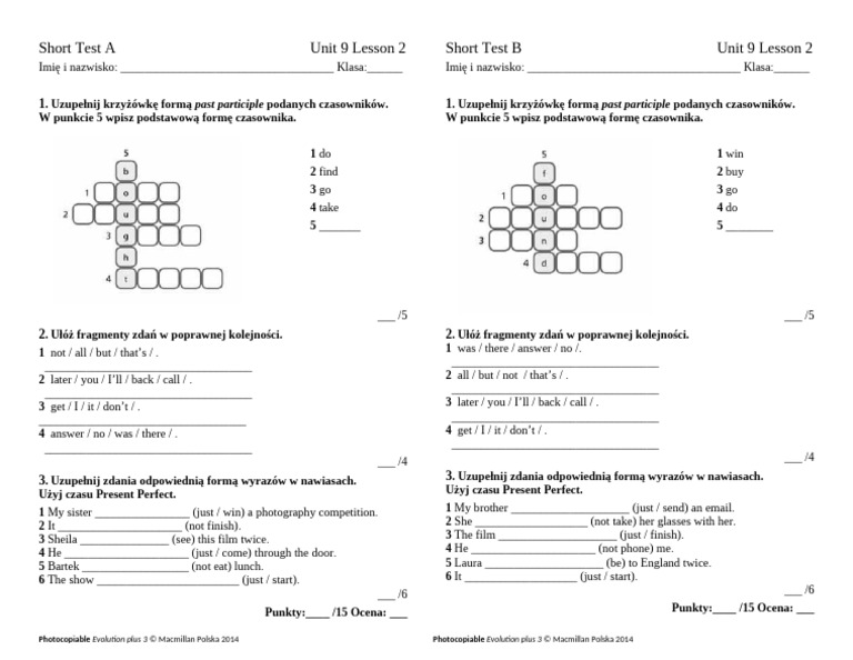 Short Tests Unit 9 Lesson 2 | PDF