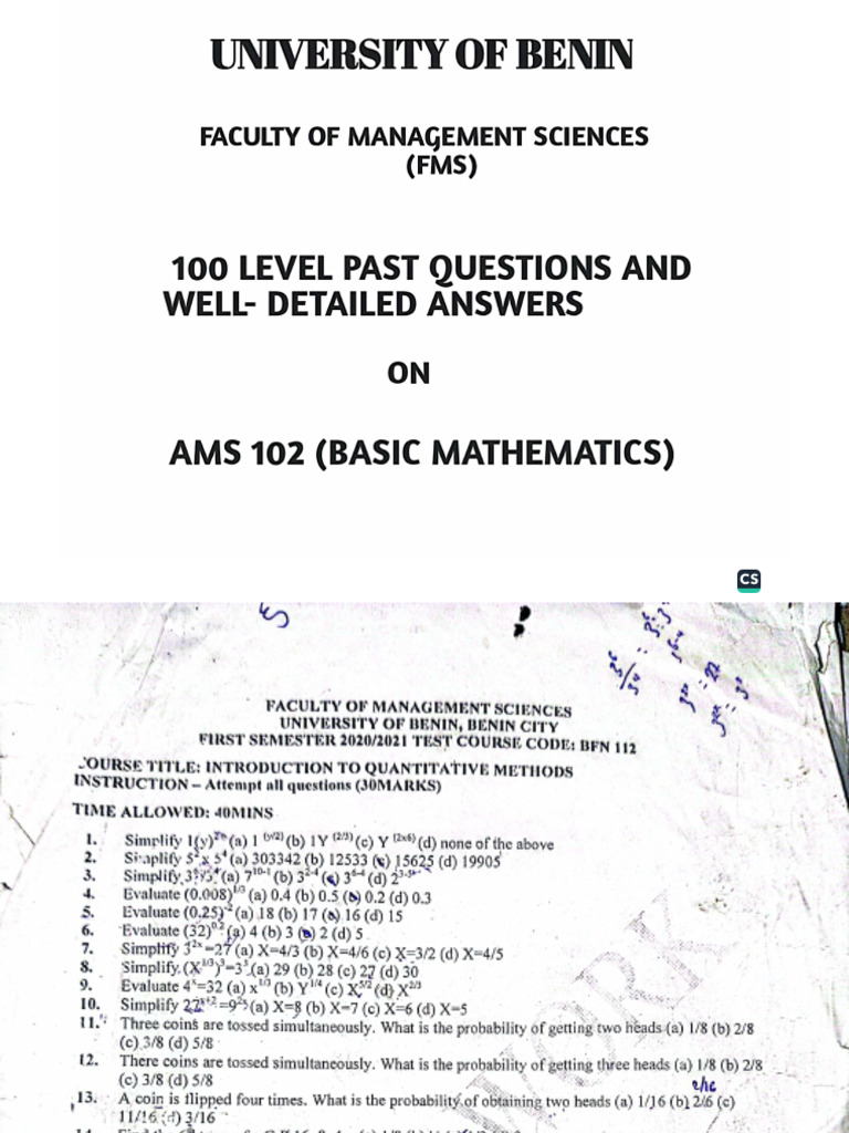 AMS 102 - Basic Mathematics Past Questions | PDF