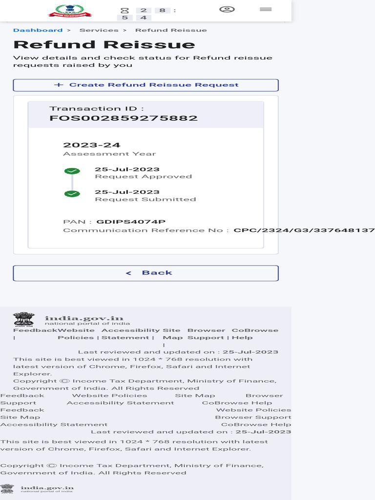 Income Tax Portal, Government of India Refund Reissue Request | PDF