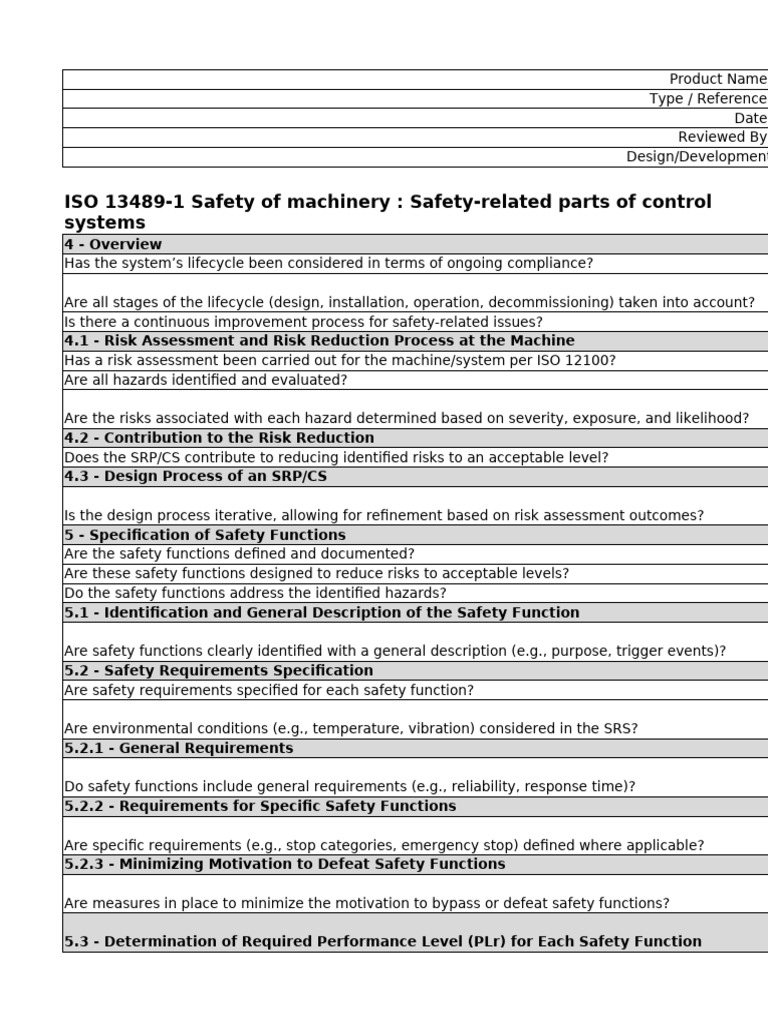 En 13849-1 Safety Checklist | PDF | Risk | Safety