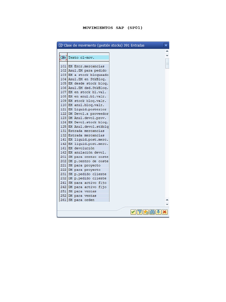 Movimientos SAP SP01 | PDF