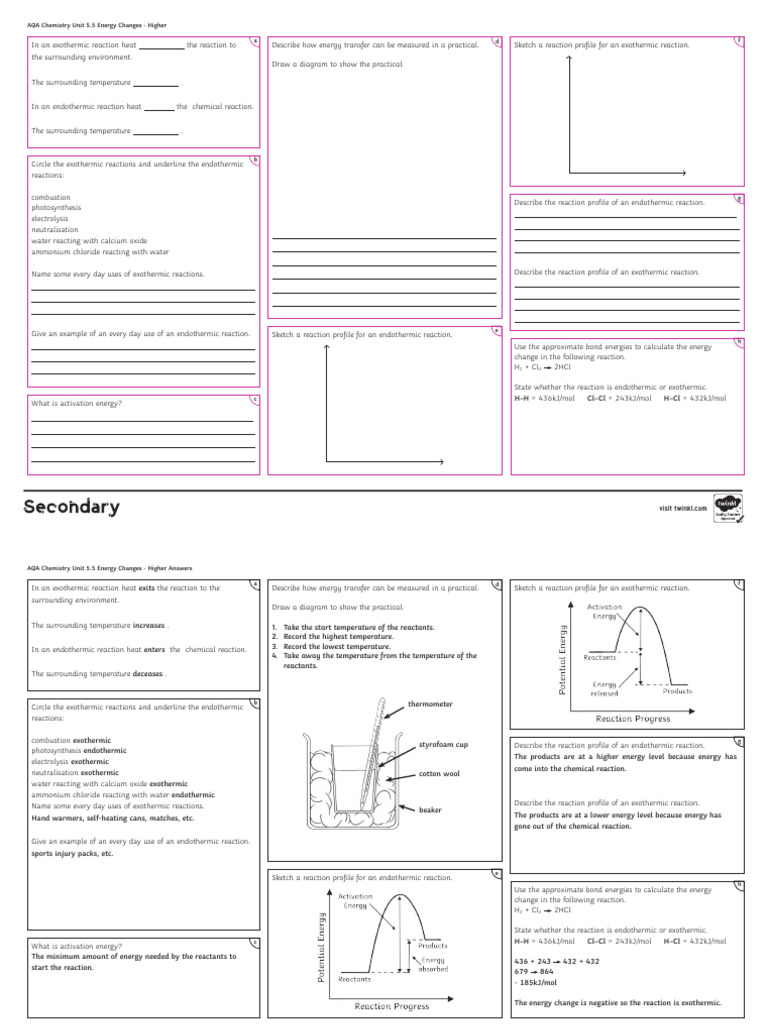 05 Energy Changes Higher Revision Activity Mat | PDF | Chemical ...