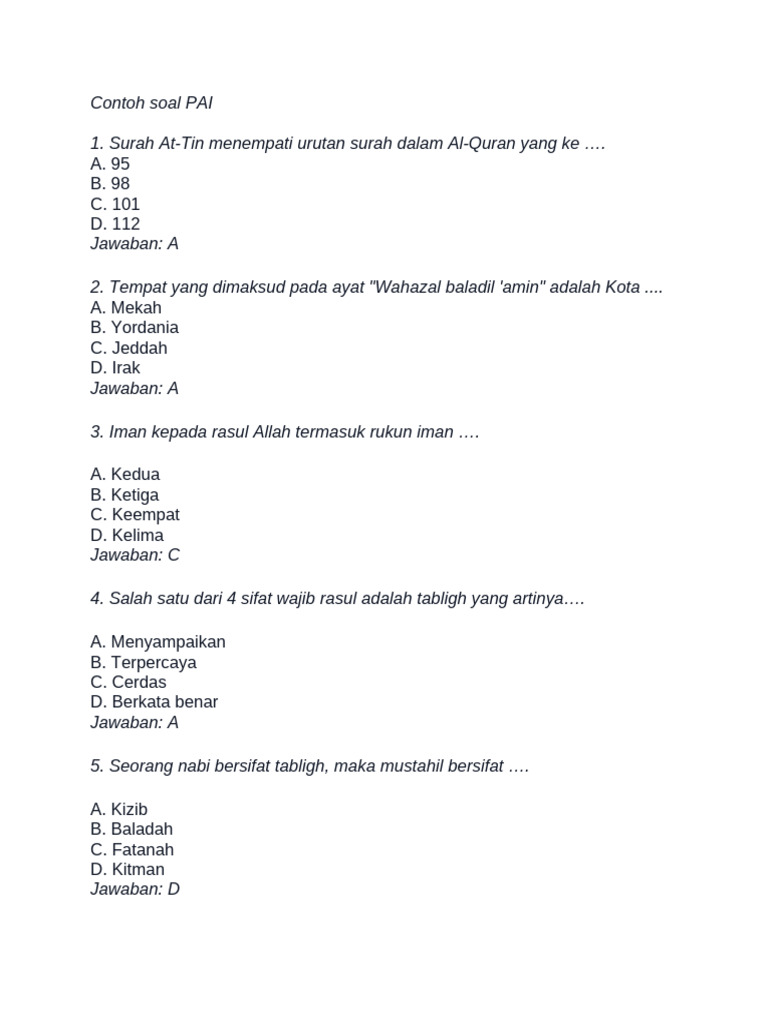 Contoh Soal PAI Kls 4 SM 2 | PDF