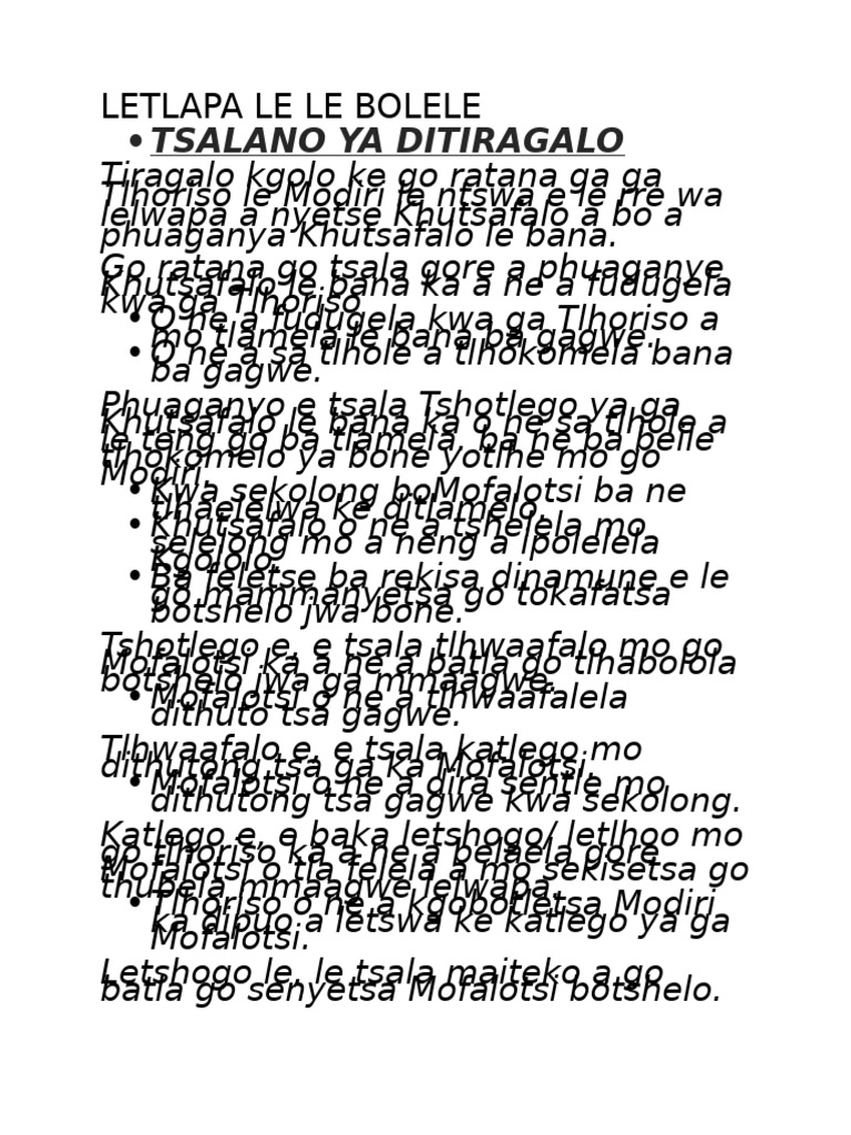 Letlapa Le Lle Bolele Notes. | PDF