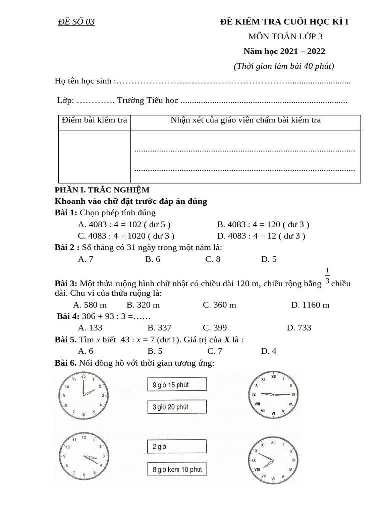CK1 TOÁN 3 ĐỀ 3 | PDF