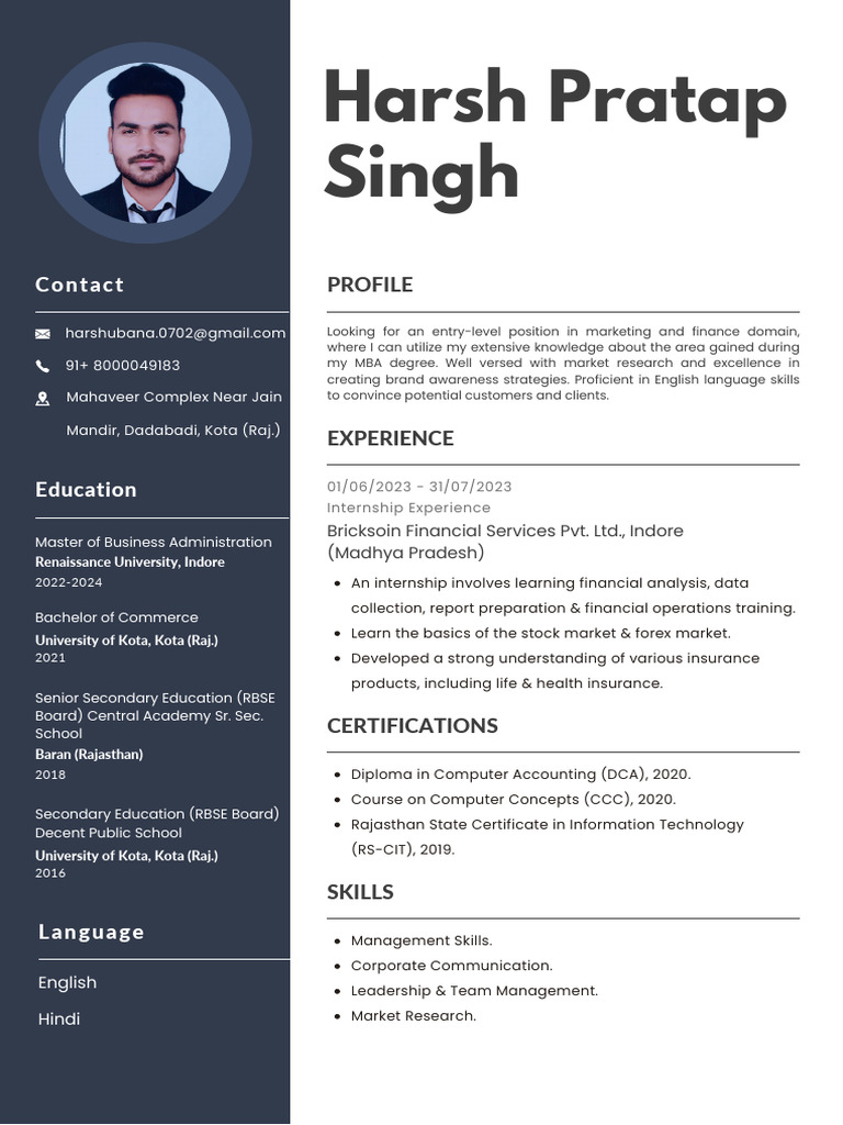 Harsh Pratap Singh CV Resume | PDF