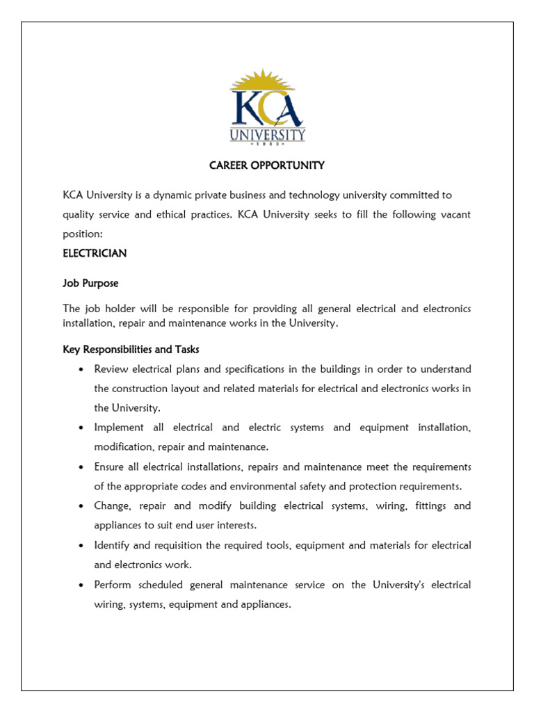 Job Advert Electrician | PDF | Electrician | Electrical Engineering