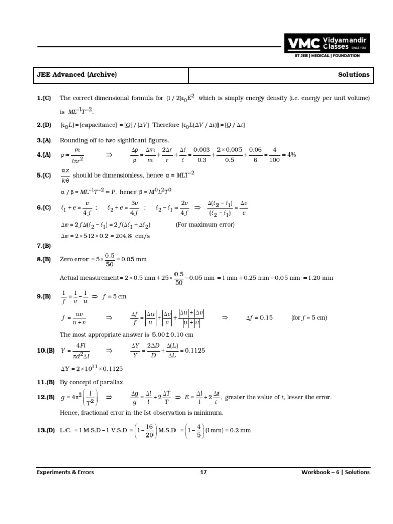 SOLUTION - Experiments and Errors-JEE Advanced - Archive | PDF ...