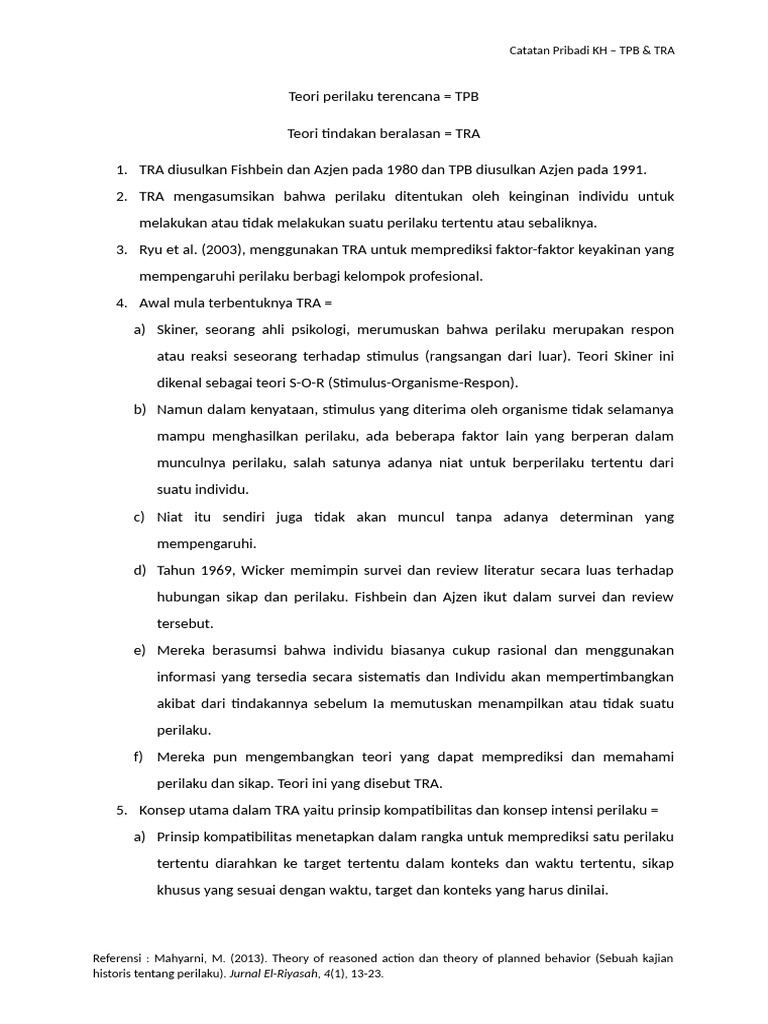 Sejarah TRA dan TPB dalam Perilaku | PDF