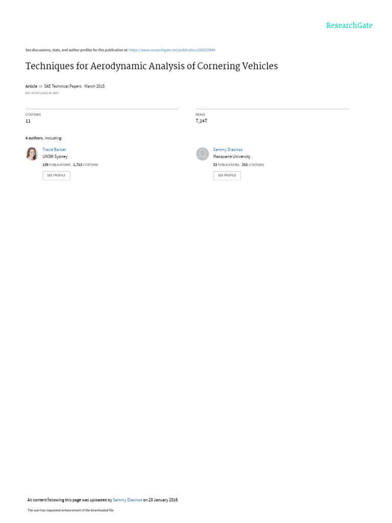 Techniques For Aerodynamic Analysis of Cornering Vehicles | PDF | Drag (Physics) | Wind Tunnel