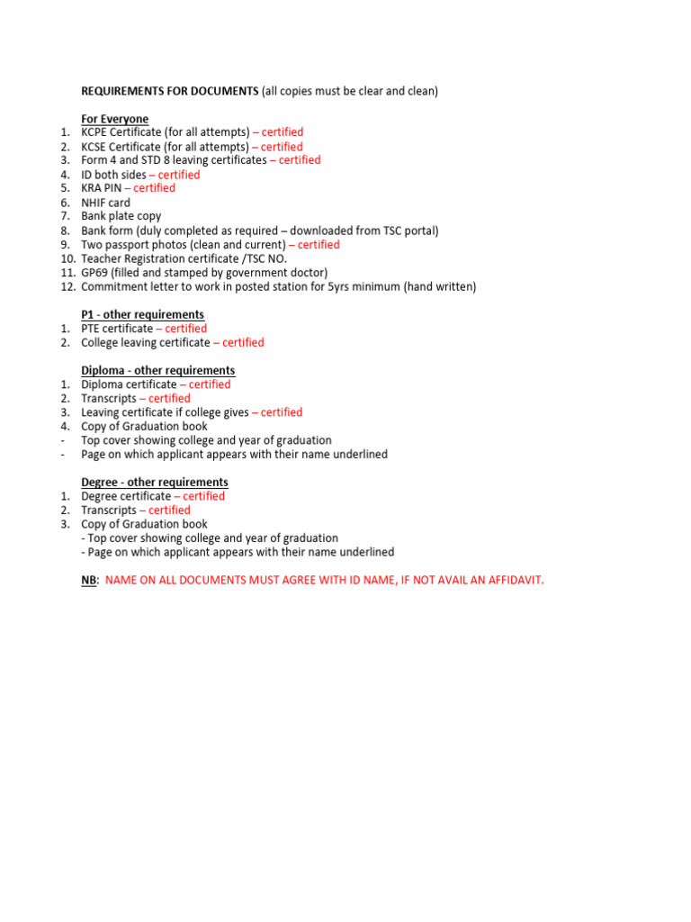Requirements For Documents | PDF