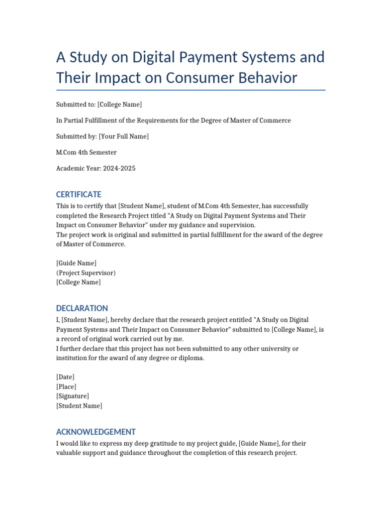 Digital Payment Study MCom Project | PDF | Consumer Behaviour | Behavior