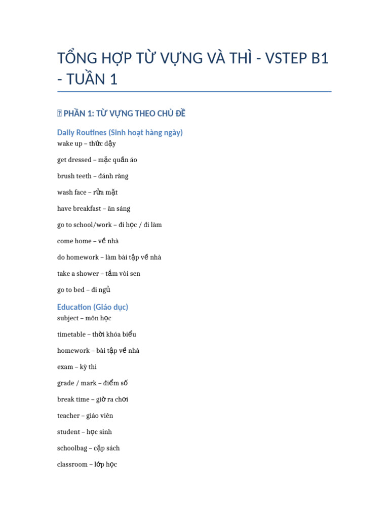 Tu Vung Va Thi Tuan1 VSTEP B1 | PDF