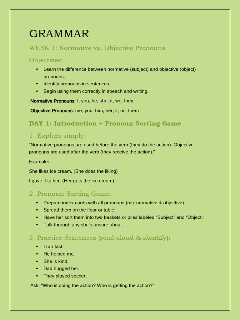 Subjective and Objective Pronouns | PDF | Subject (Grammar) | Language ...