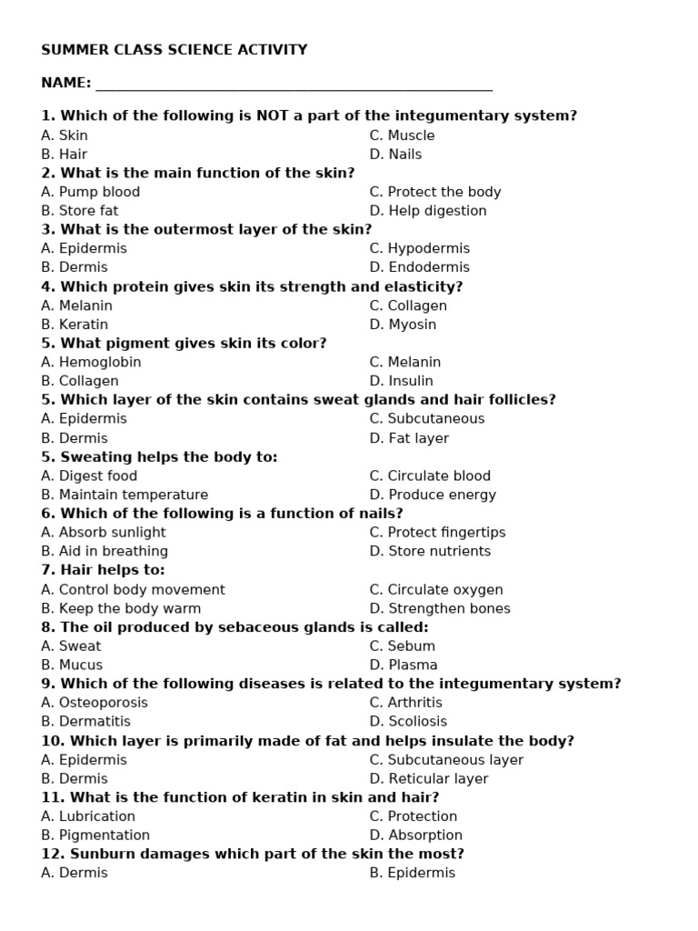 Integumentary and Musculoskeletal Quiz | PDF | Muscle | Skin