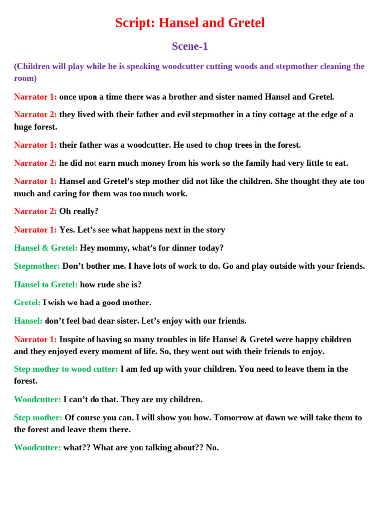 Script - Hansel and Gretel | PDF | Hansel And Gretel | German Fairy Tales