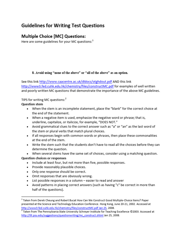 Guidelines Writing Test Questions | PDF | Multiple Choice | Thought