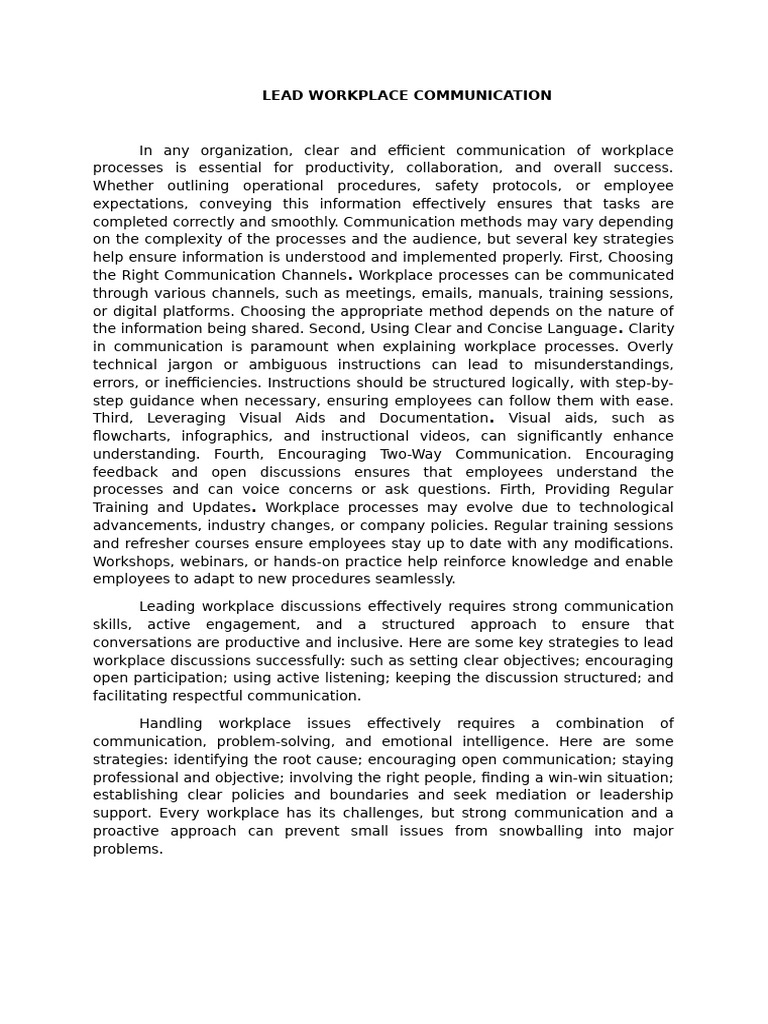 Lead Workplace Communication | PDF | Communication | Information