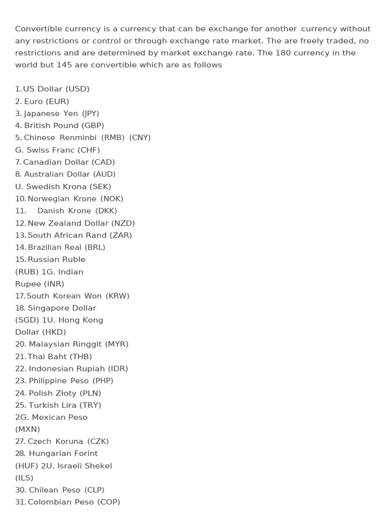 Convertible Currency Is A Currency That Can Be Exchange For Another ...