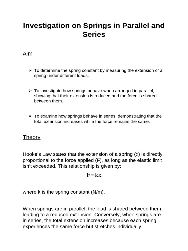Spring Constants: Series vs. Parallel | PDF | Force | Measurement