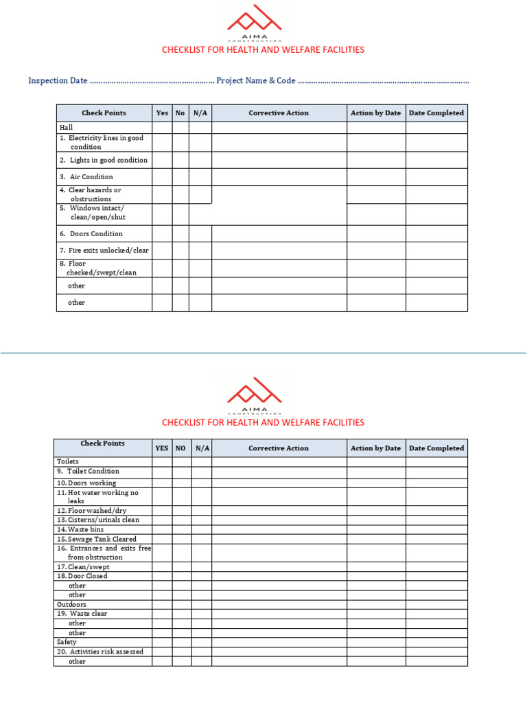 Aima-OHS-FM-014 - Checklist For Labor Camps | PDF | Safety