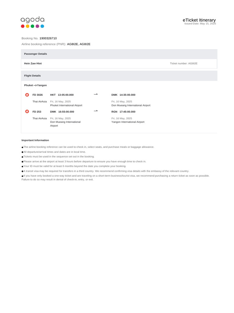 Booking ID 1900326710 ETicket | PDF