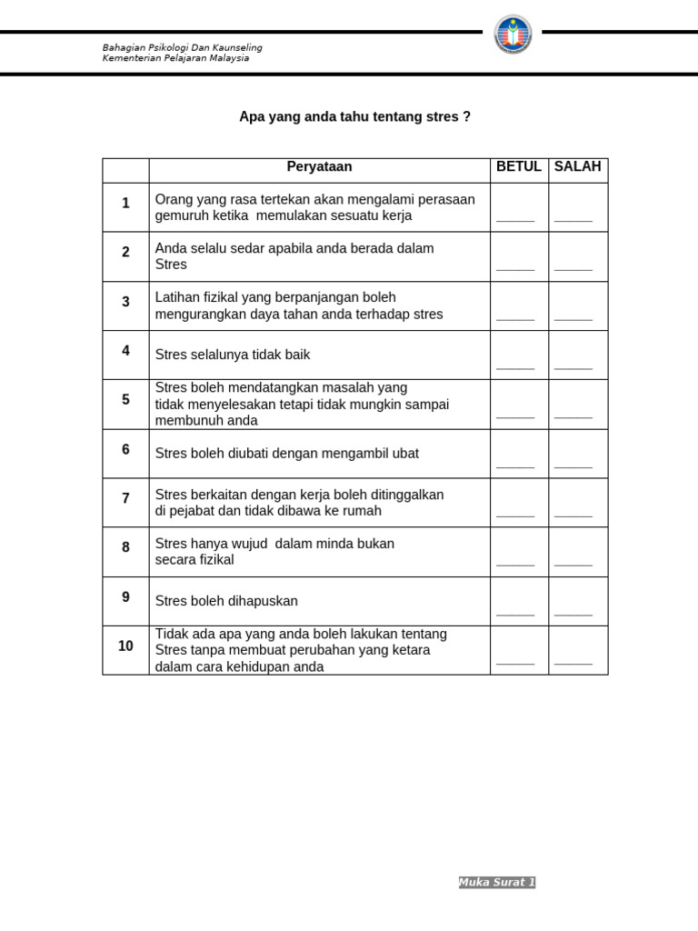Apa Yang Anda Tahu Tentang Stres | PDF