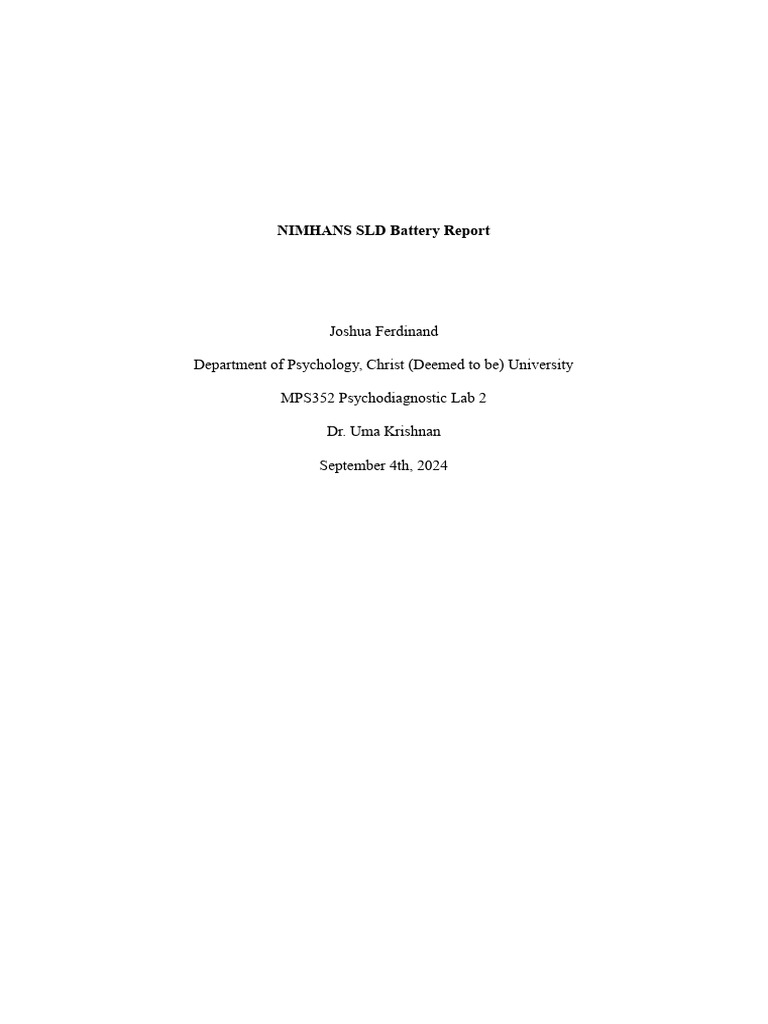 NIMHANS SLD Battery Report | PDF | Learning Disability | Mental Disorder