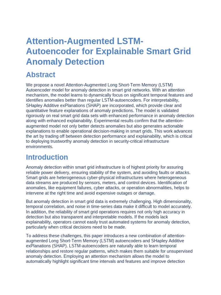 Attention-Augmented LSTM-Autoencoder For Explainable Smart Grid Anomaly Detection | PDF | Smart ...
