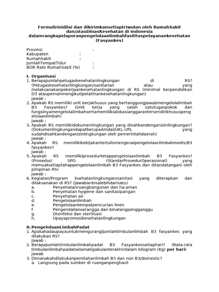 Laporan Pengelolaan Limbah Fasyankes RS | PDF