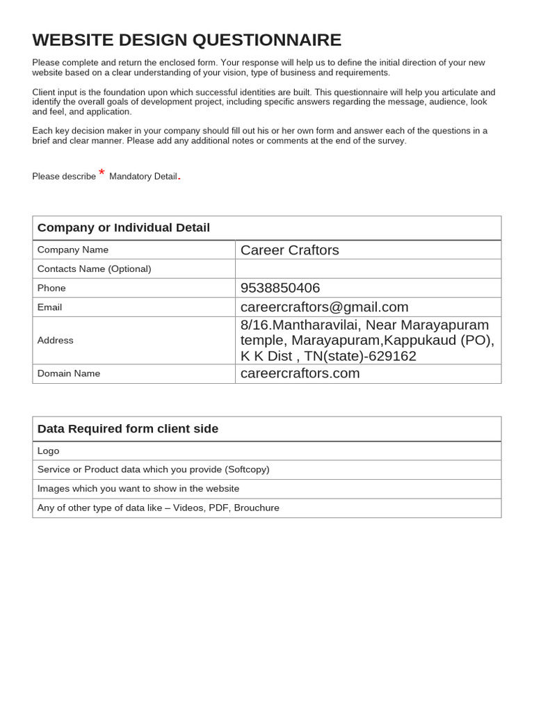 Website Design Questionnaire | PDF | Employee Retention | Human ...