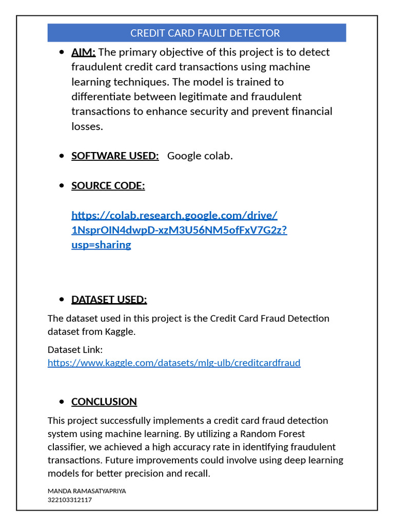 Credit Card Fault Detector | PDF