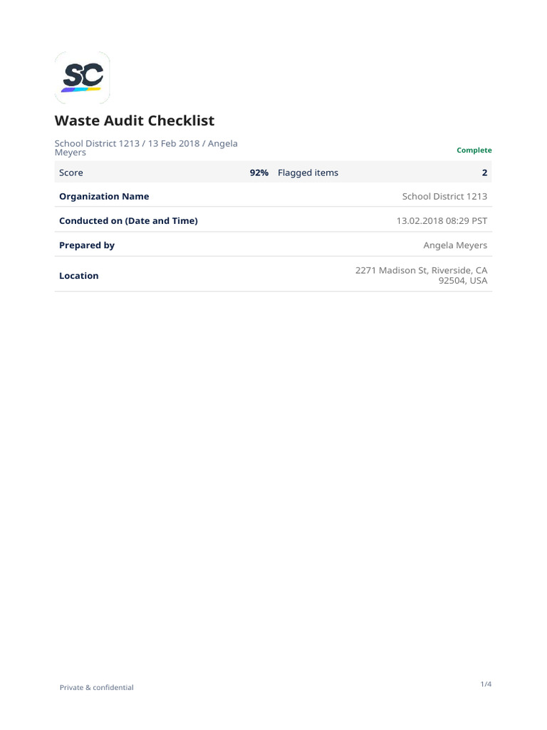 Waste Audit Checklist Sample Report | PDF | Waste | Personal Protective ...