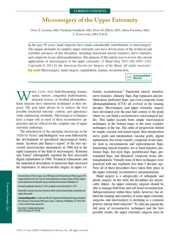 Upper Extremity Microsurgery Advances | PDF | Human Anatomy | Medical ...