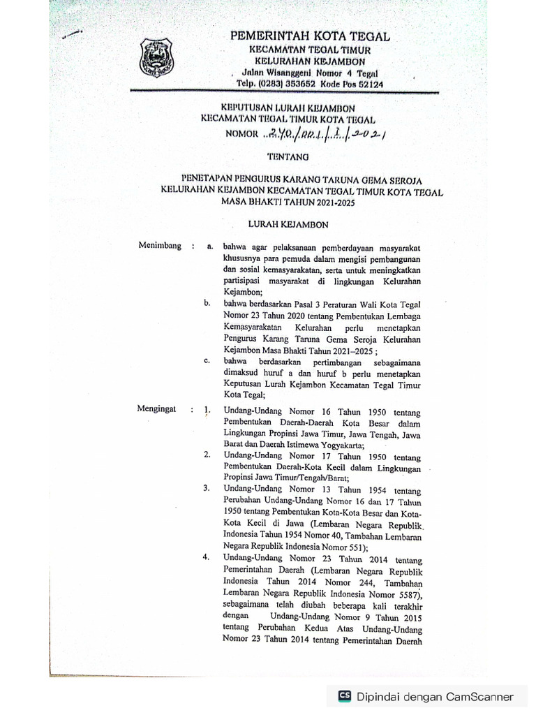 SK Katar Kejambon - Kelurahan Kejambon | PDF