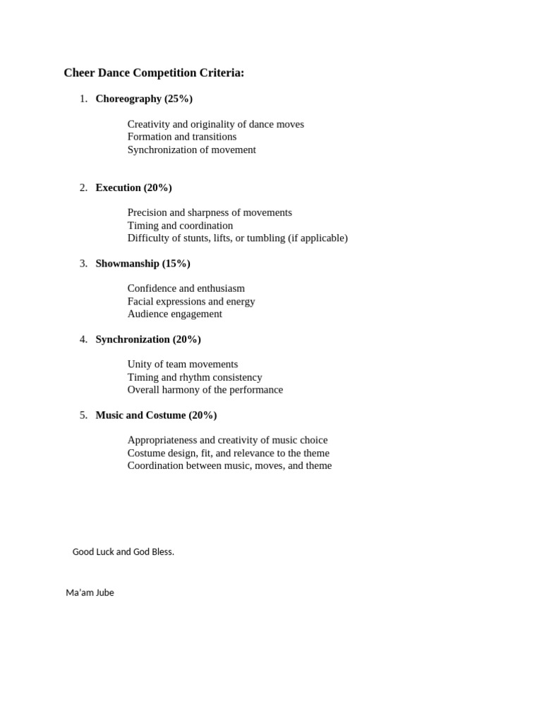 Cheer Dance Competition Criteria | PDF