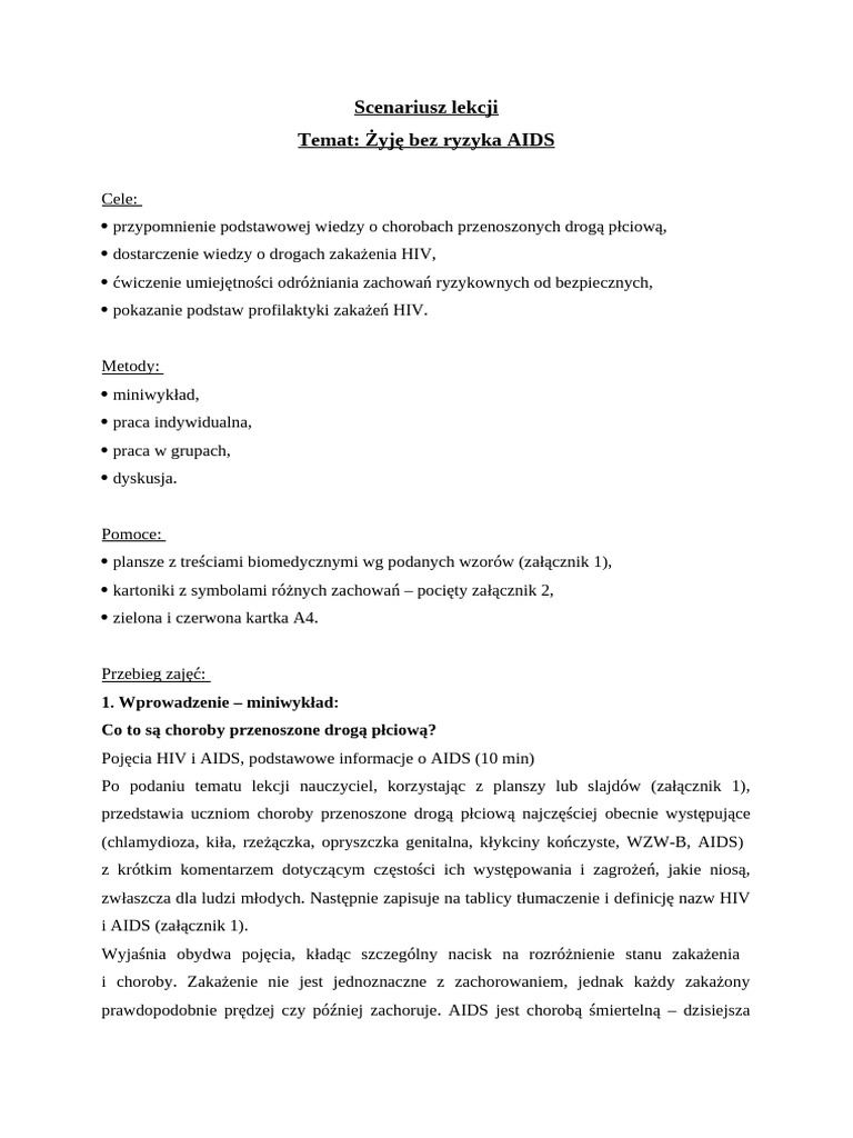 AIDS - Scenariusz Lekcji | PDF