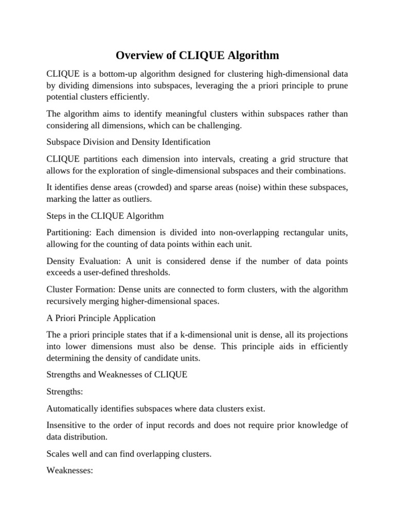 Overview of CLIQUE Algorithm | PDF