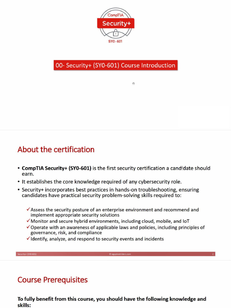 00 - Security+ (SY0-601) Course Introduction | PDF