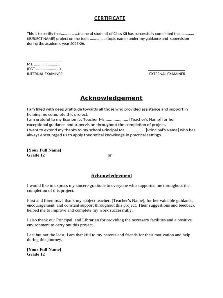 Project Starting Pages Grade 12 | PDF