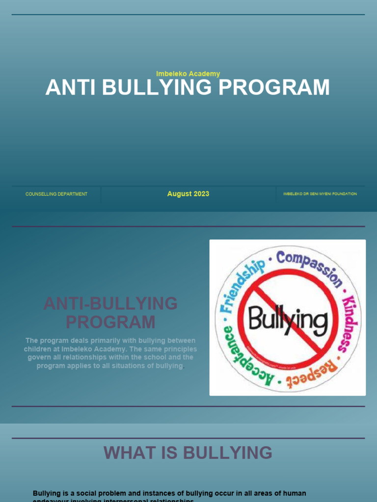 Anti Bullying Program: Imbeleko Academy | PDF | Bullying ...